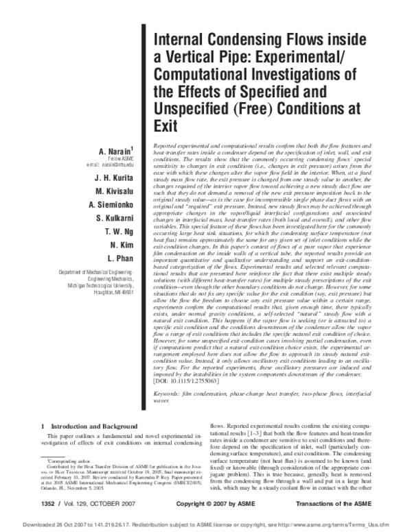 (PDF) Internal Condensing Flows inside a Vertical Pipe: Experimental/Computational ...