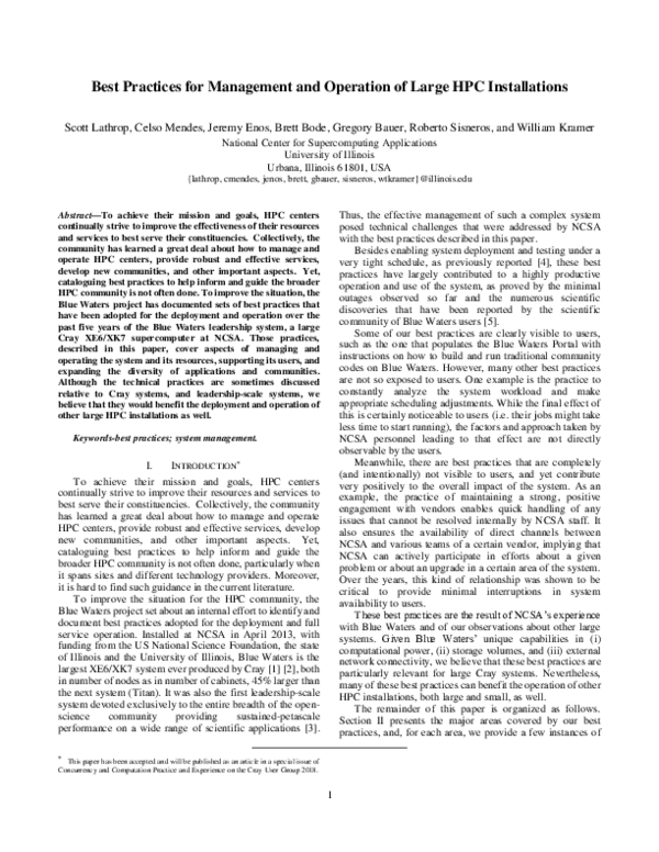 (PDF) Best practices for management and operation of large HPC ...