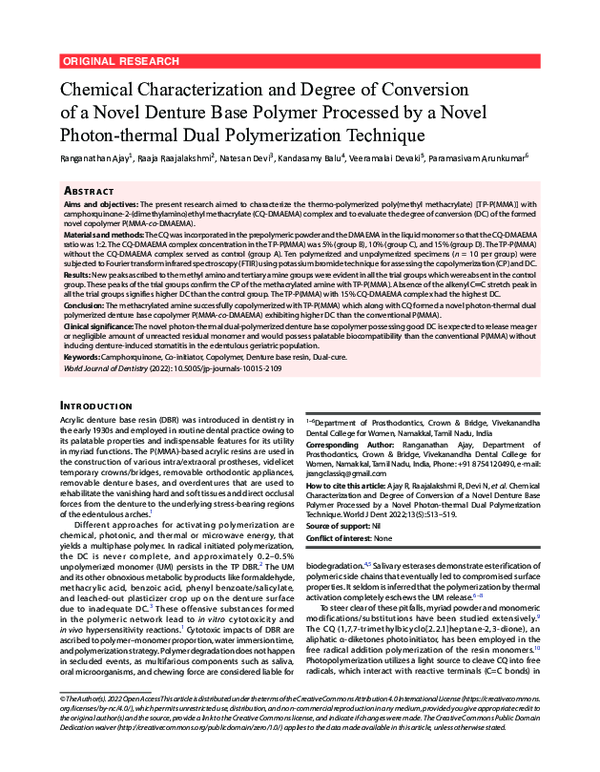 (PDF) Chemical Characterization and Degree of Conversion of a Novel Denture Base Polymer ...