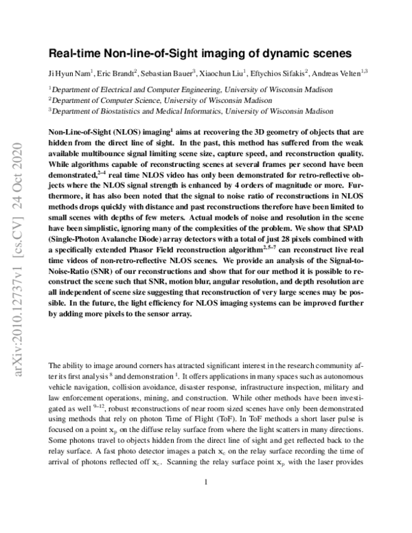 (PDF) Real-time Non-line-of-Sight imaging of dynamic scenes