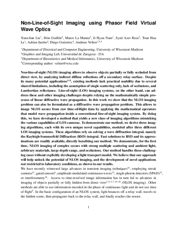 (PDF) Non-line-of-sight imaging using phasor-field virtual wave optics