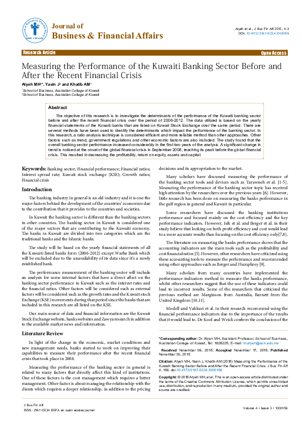 (PDF) Measuring the Performance of the Kuwaiti Banking Sector Before ...