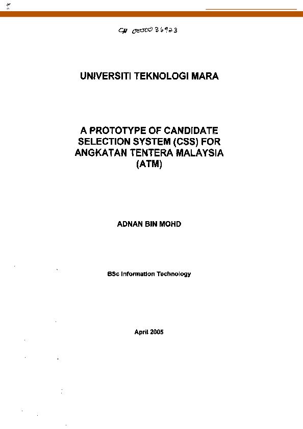 Pdf A Prototype Of Candidate Selection System Css For Angkatan Tentera Malaysia Atm