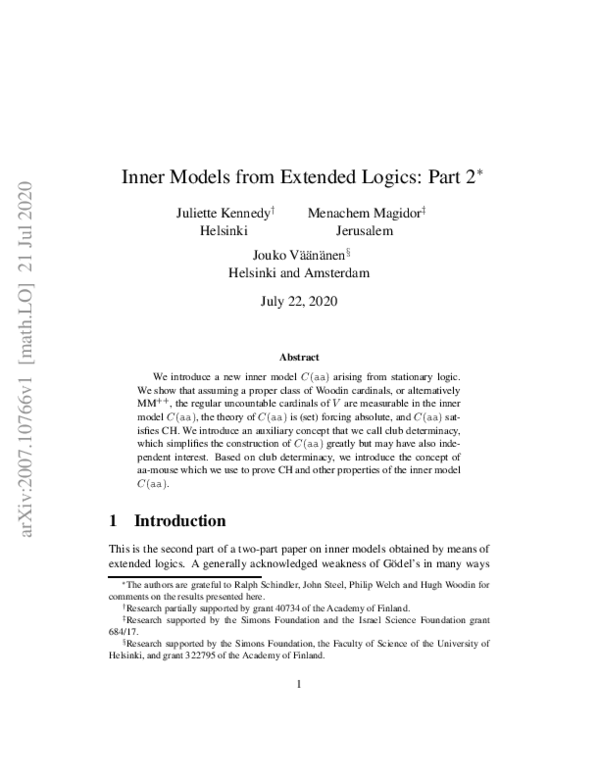 (PDF) Inner Models from Extended Logics: Part 2