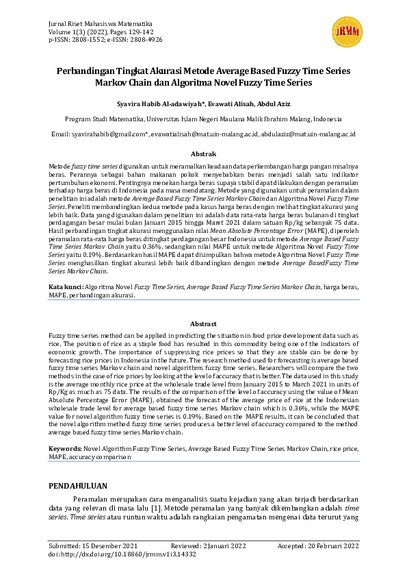 (PDF) Perbandingan Tingkat Akurasi Metode Average Based Fuzzy Time ...