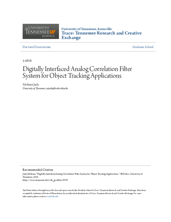 (PDF) A Digitally Interfaced Analog Correlation Filter System for ...