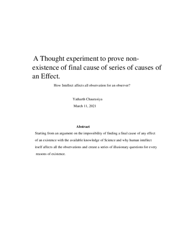 (PDF) A Thought Experiment to Prove Non-Existence of Final Cause of ...