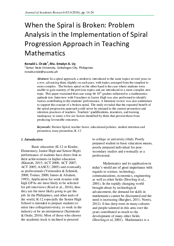 (PDF) When the Spiral is Broken: Problem Analysis in the Implementation ...