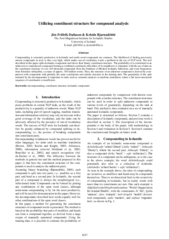 (PDF) Utilizing constituent structure for compound analysis