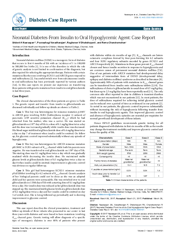 (PDF) Neonatal Diabetes-From Insulin to Oral Hypoglycemic Agent: Case ...