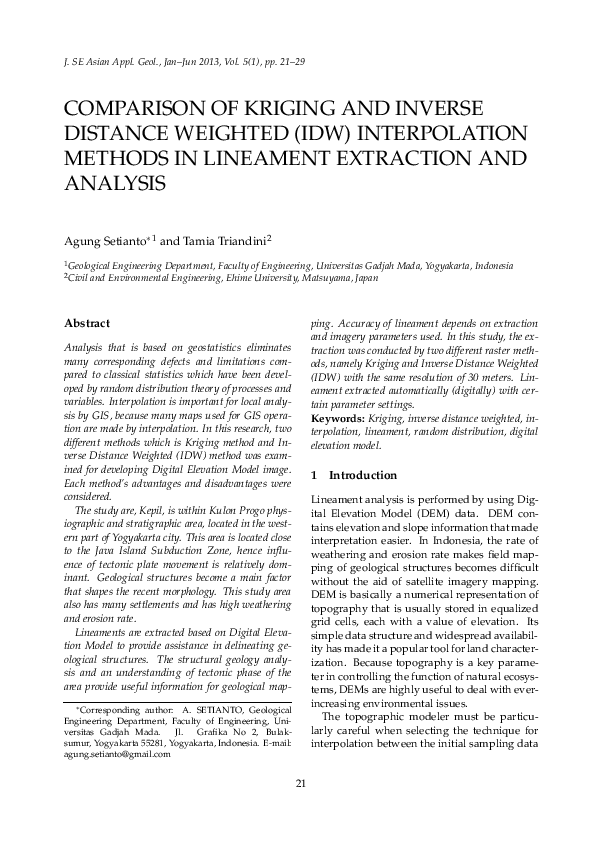(PDF) Comparison of Kriging and Inverse Distance Weighted (Idw ...