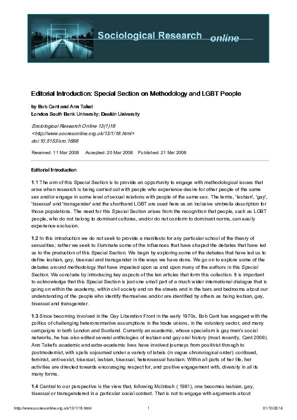 (PDF) Editorial Introduction: Special Section on Methodology and LGBT People