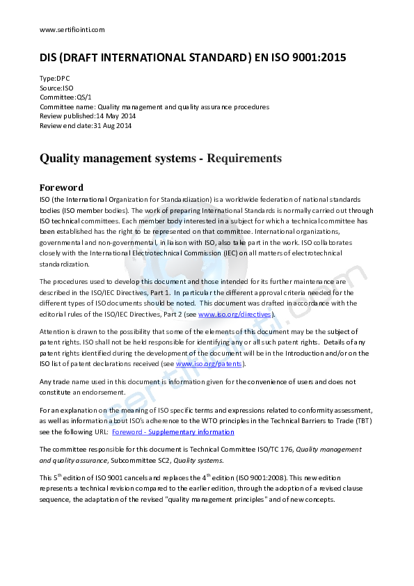 (PDF) DIS (DRAFT INTERNATIONAL STANDARD) EN ISO 9001:2015