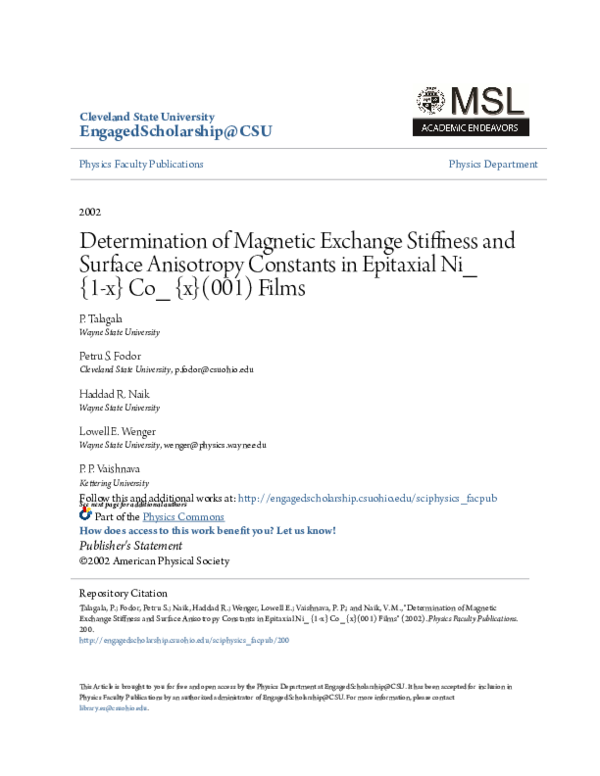 Determination of magnetic exchange stiffness and surface anisotropy ...