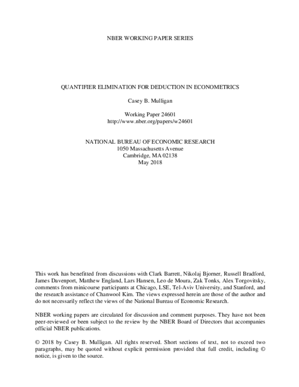 Pdf Quantifier Elimination For Deduction In Econometrics Casey Mulligan