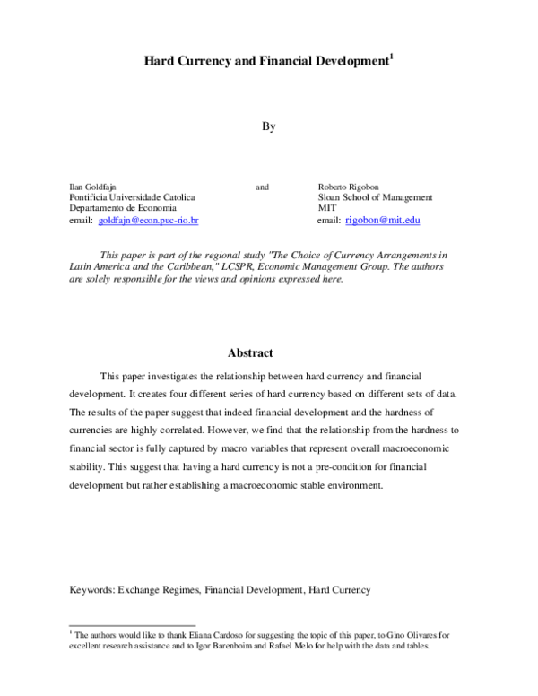 (PDF) V. Financial Definition of Hard Currencies