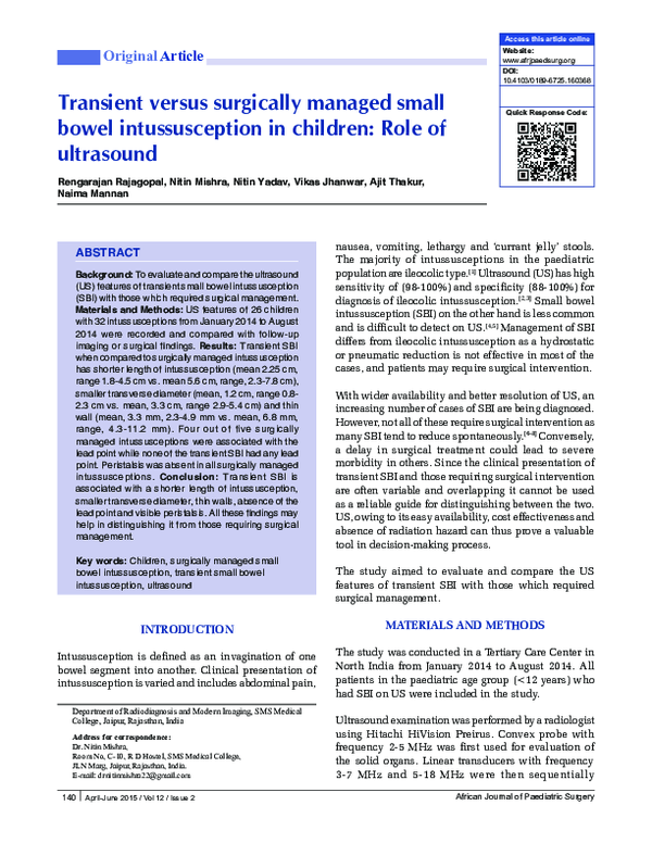 (PDF) Transient versus surgically managed small bowel intussusception ...