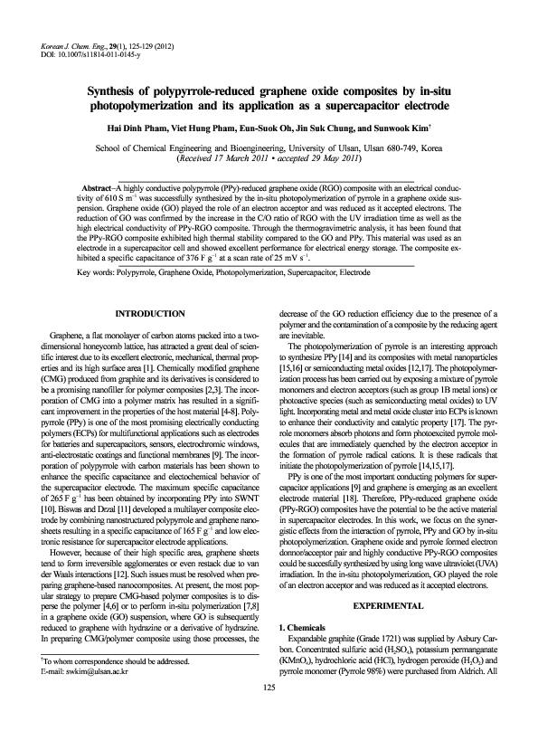 Pdf Synthesis Of Polypyrrole Reduced Graphene Oxide Composites By In Situ Photopolymerization