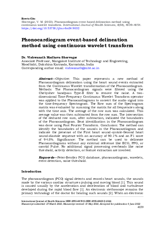 (PDF) Phonocardiogram event-based delineation method using continuous wavelet transform