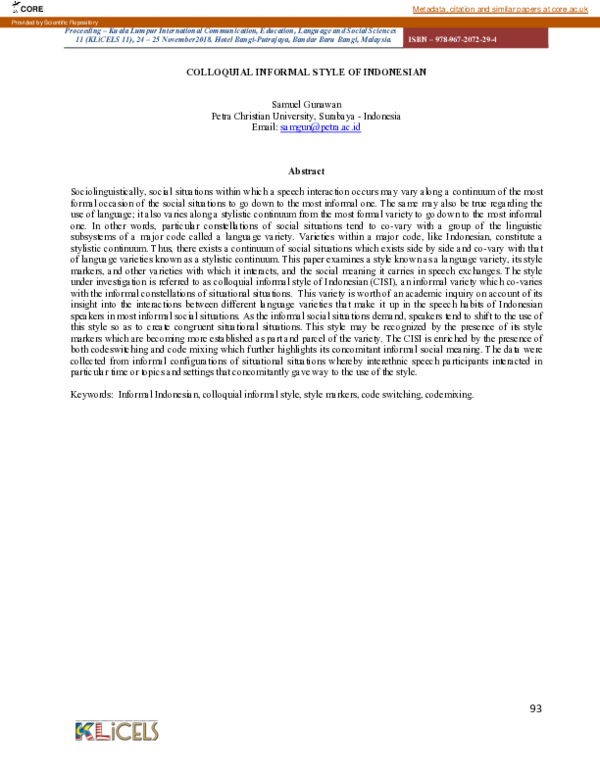 (PDF) Colloquial Informal Style of Indonesian