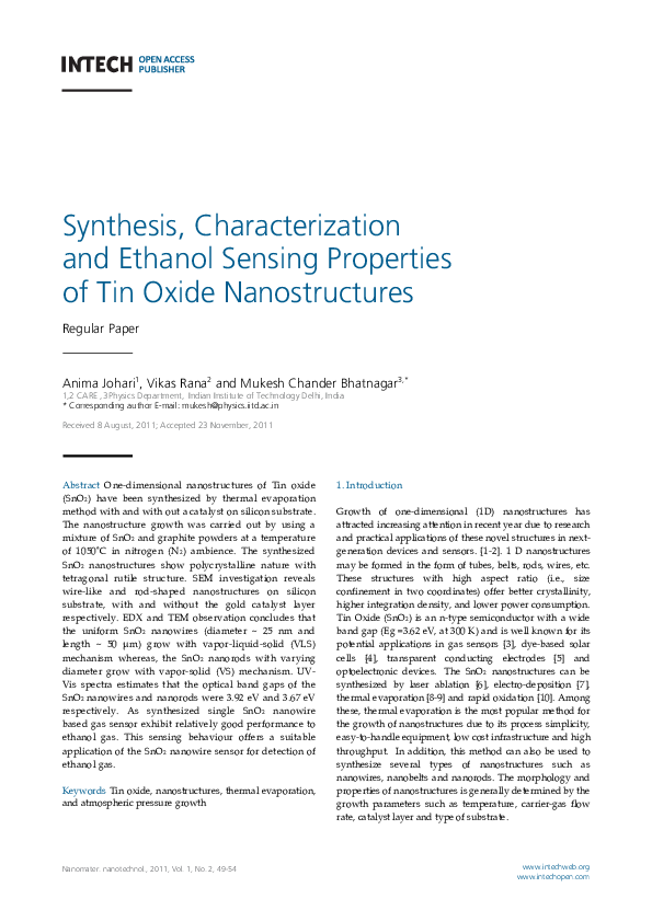 (PDF) Synthesis, Characterization and Ethanol Sensing Properties of Tin ...