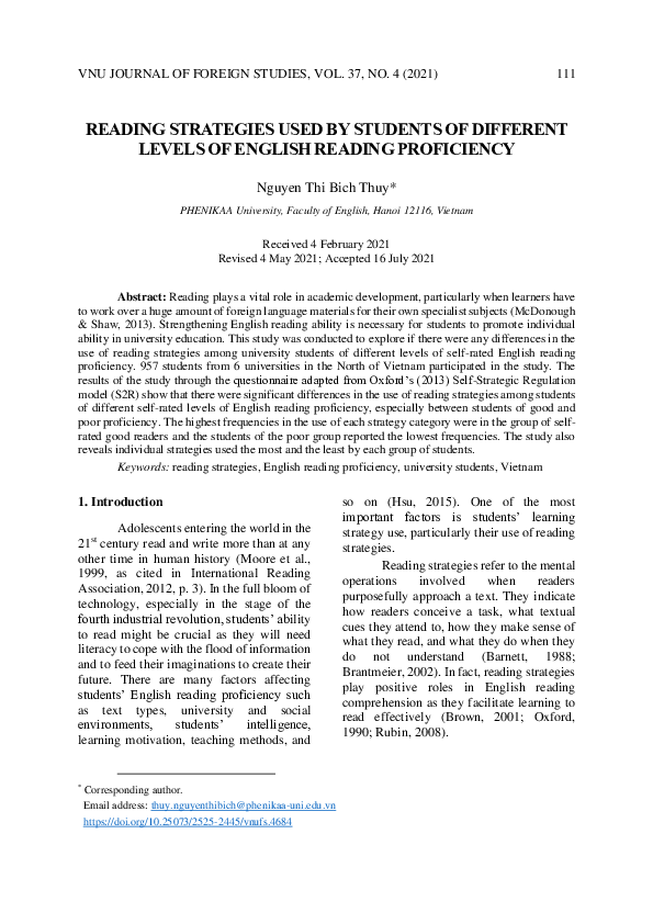 (PDF) Reading Strategies Used by Students of Different Levels of ...