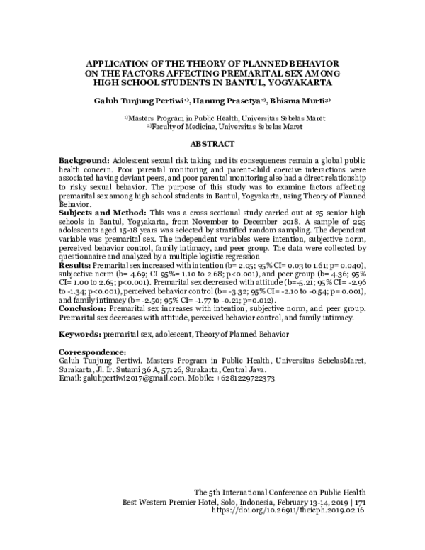 Pdf Application Of The Theory Of Planned Behavior On The Factors