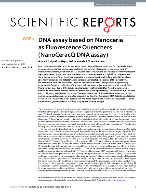 (PDF) DNA assay based on Nanoceria as Fluorescence Quenchers ...