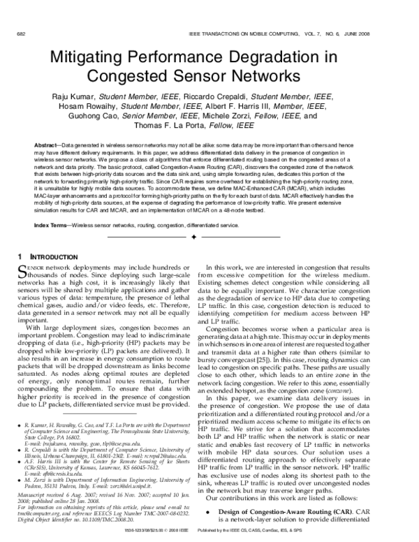 (PDF) Mitigating Performance Degradation in Congested Sensor Networks