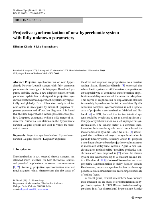 (PDF) Projective synchronization of new hyperchaotic system with fully unknown parameters ...