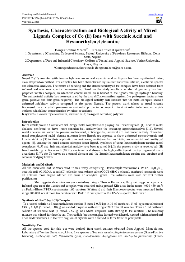 (PDF) Synthesis, Characterization and Biological Activity of Mixed Ligands Complex of Co (Ii ...