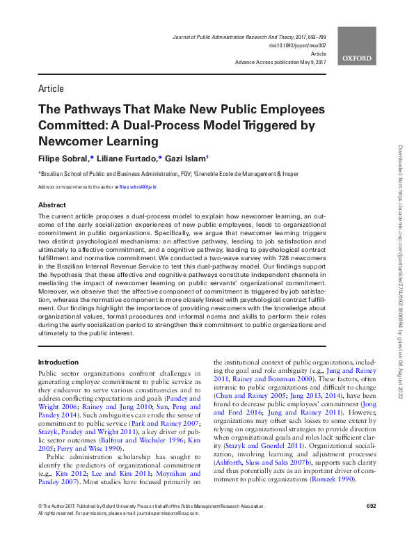 (PDF) The Pathways That Make New Public Employees Committed: A Dual ...