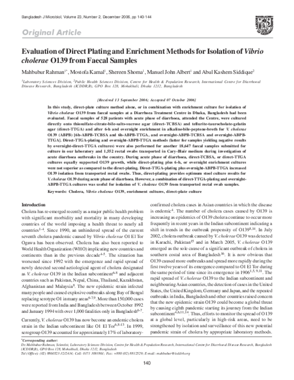 (PDF) Evaluation of Direct Plating and Enrichment Methods for Isolation ...