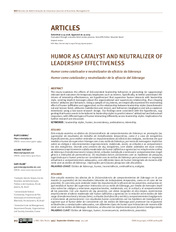 (PDF) Humor as Catalyst and Neutralizer of Leadership Effectiveness