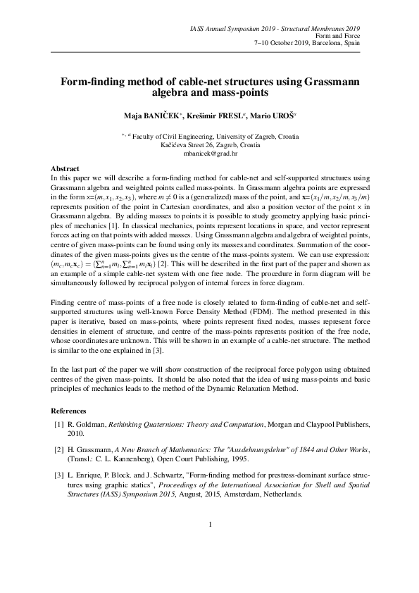 (PDF) Form-finding method of cable-net structures using Grassmann algebra and mass-points