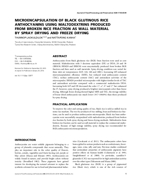 (PDF) Microencapsulation of Black Glutinous Rice Anthocyanins Using ...