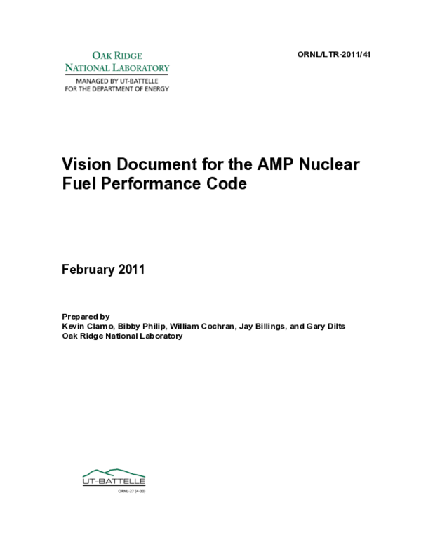 (PDF) Vision Document for the AMP Nuclear Fuel Performance Code | Bobby ...