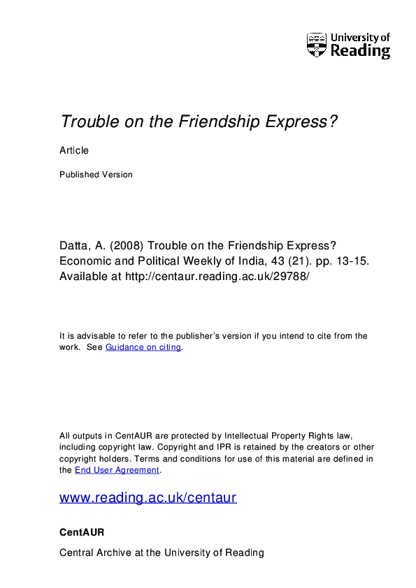 (PDF) Trouble on the Friendship Express?