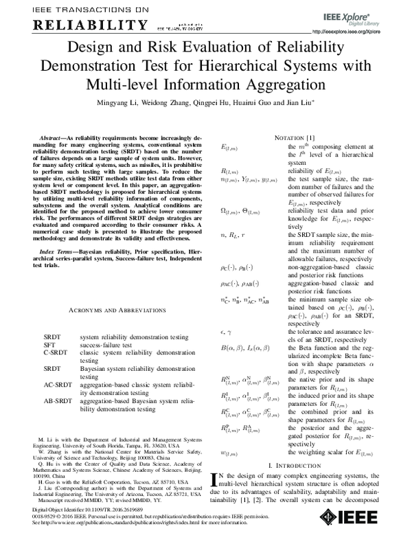 (PDF) Design and Risk Evaluation of Reliability Demonstration Test for ...