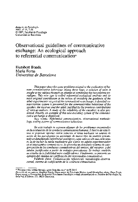 (PDF) Observational guidelines of communicative exchange: an ecological ...