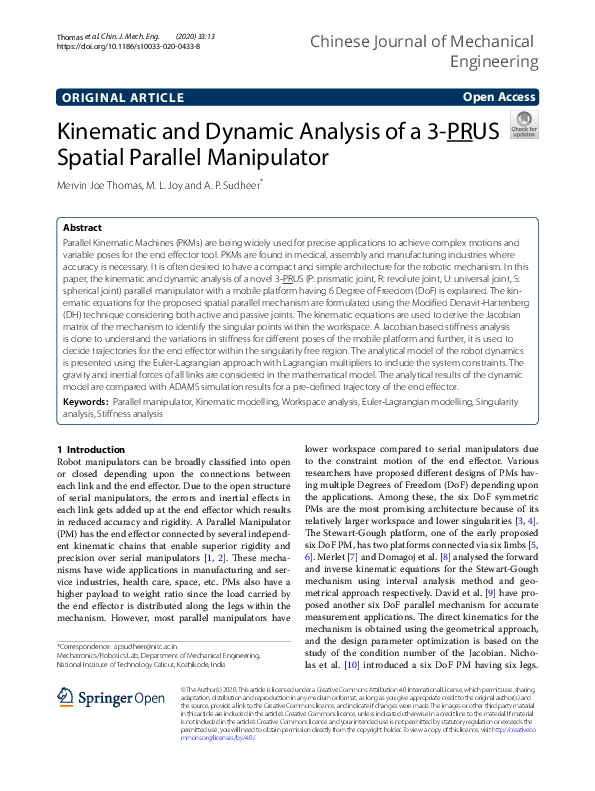 (PDF) Kinematic and Dynamic Analysis of a 3-PRUS Spatial Parallel Manipulator