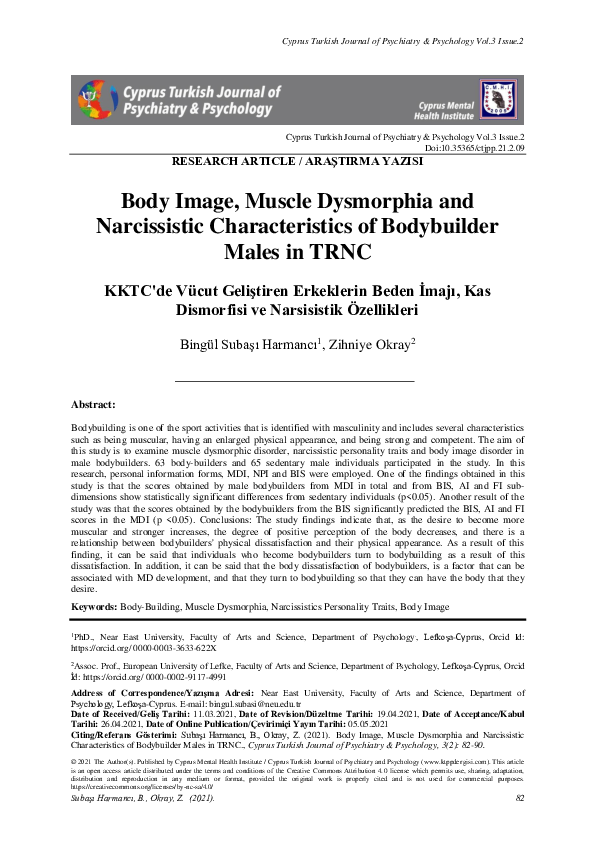 (PDF) Body Image, Muscle Dysmorphia and Narcissistic Characteristics of ...