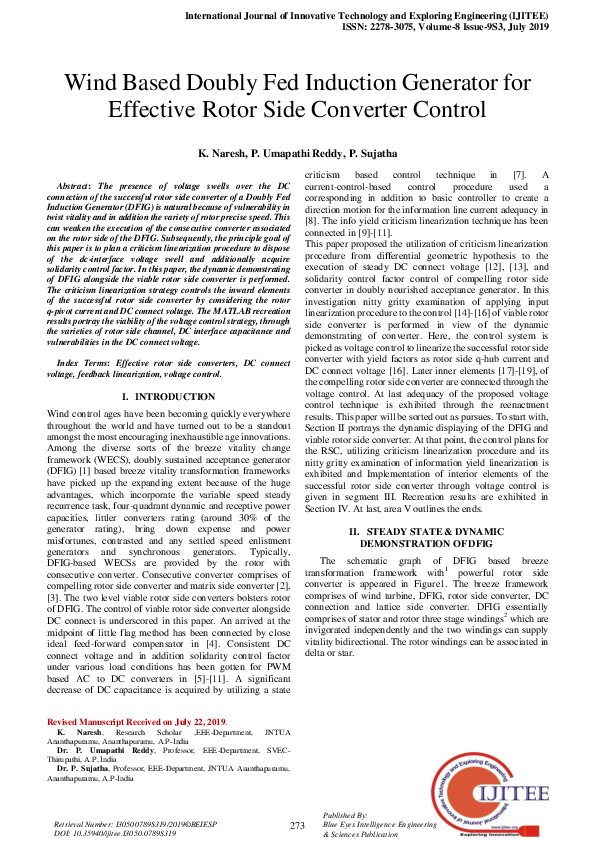 Pdf Wind Based Doubly Fed Induction Generator For Effective Rotor Side Converter Control
