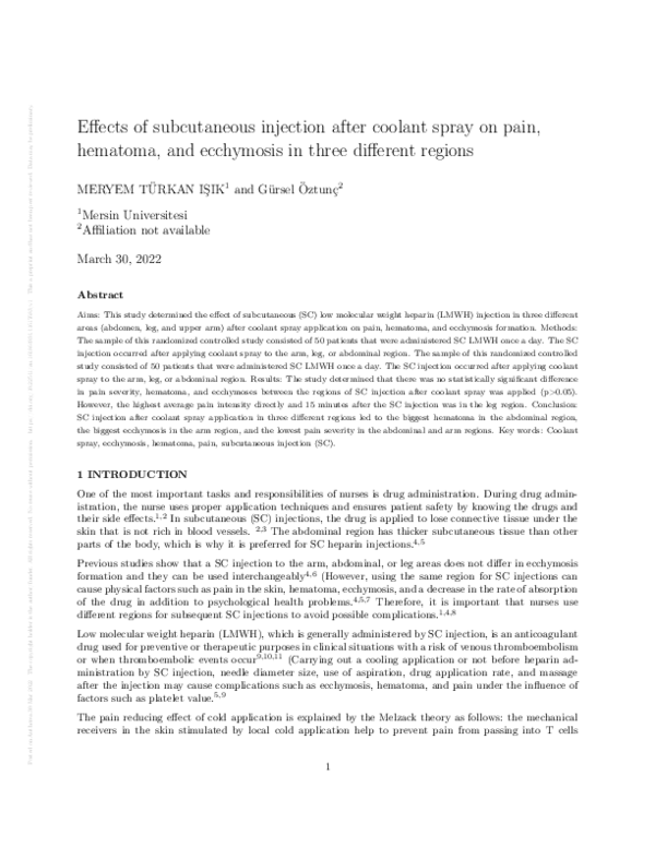 (PDF) Effects of subcutaneous injection after coolant spray on pain ...