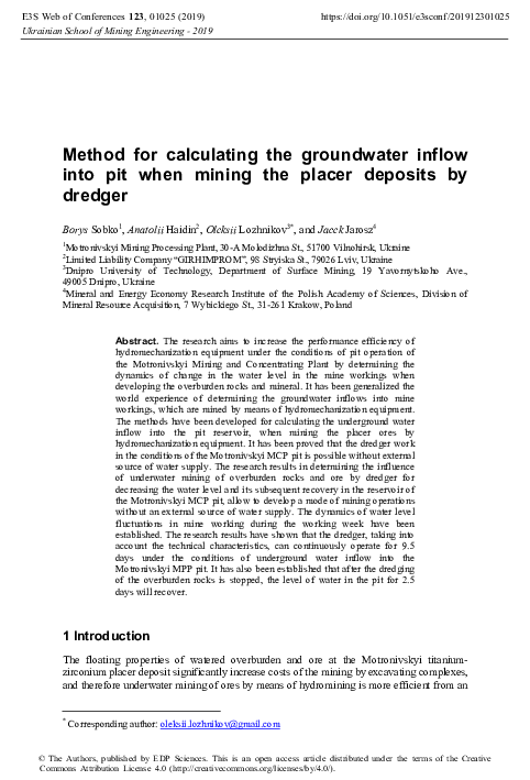 (PDF) Method for calculating the groundwater inflow into pit when ...