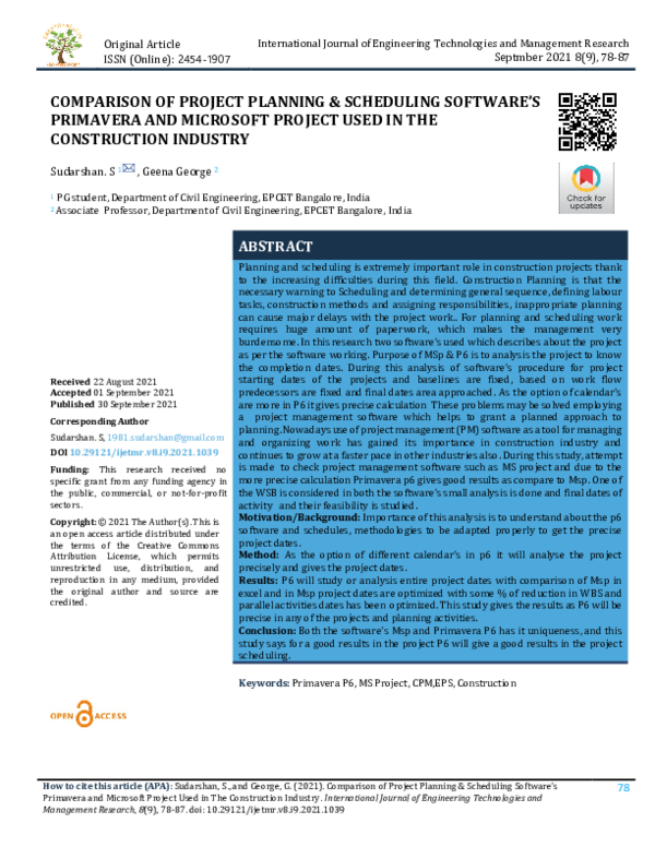 (PDF) A Comparison of Project Planning and Scheduling Software’s Primavera and Microsoft Project ...