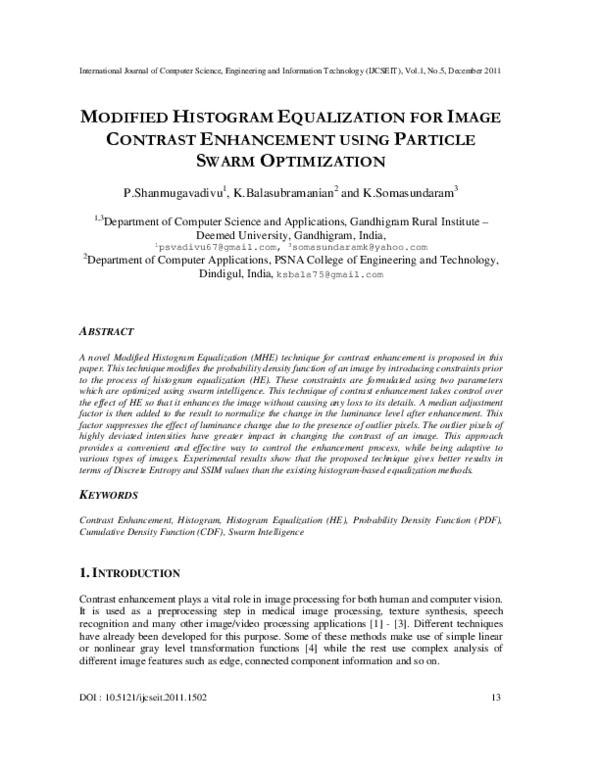 (PDF) Modified Histogram Equalization for Image Contrast Enhancement Using Particle Swarm ...