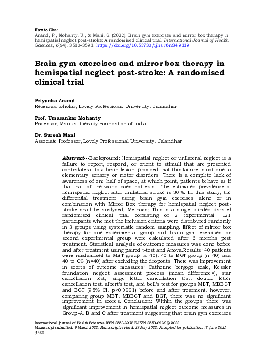 (PDF) Brain gym exercises and mirror box therapy in hemispatial neglect post-stroke