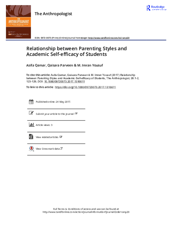 (PDF) Relationship between Parenting Styles and Academic Self-efficacy of Students