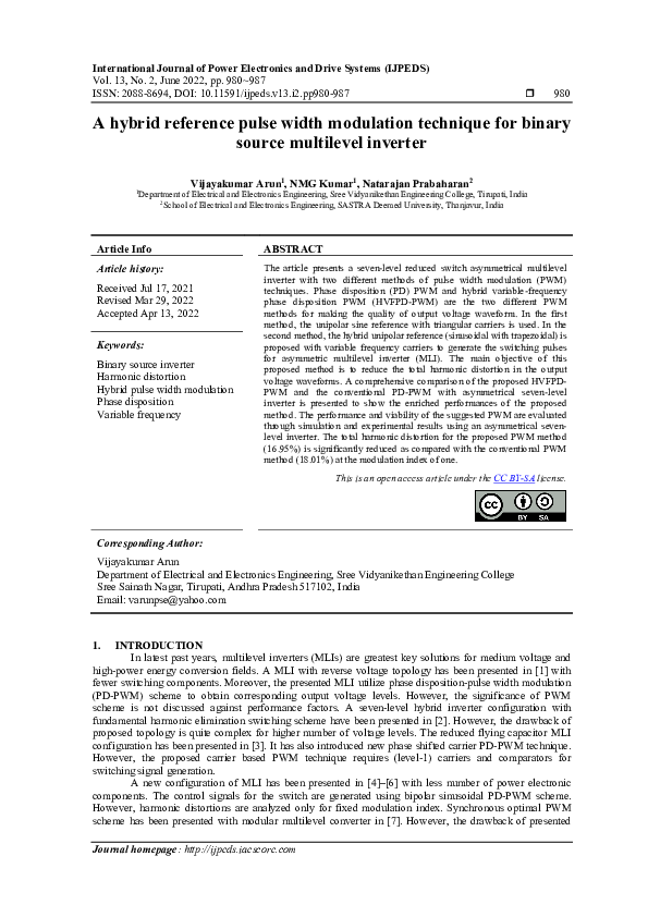 (PDF) A hybrid reference pulse width modulation technique for binary source multilevel inverter
